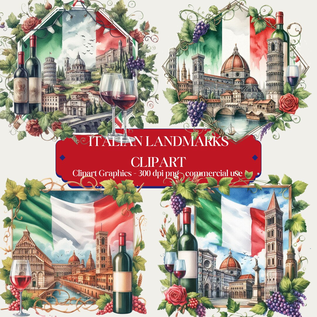 Italy Clipart Bundle: Watercolor Landmarks & Wine (digital Download) - Etsy