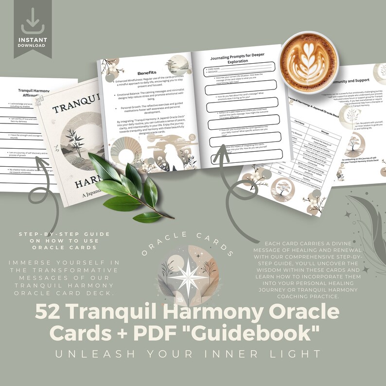 Tranquil Harmony: Japandi Oracle Deck - 52 Card Set, PDF Guidebook ...