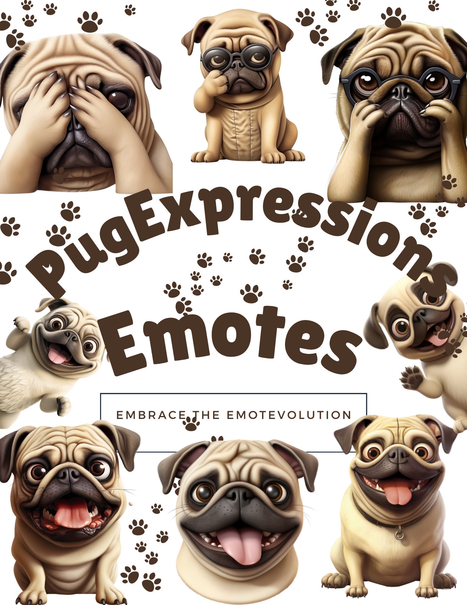 Pug Emojis, Emotes Expressions: Embrace the Emotevolution Versatile Pug ...