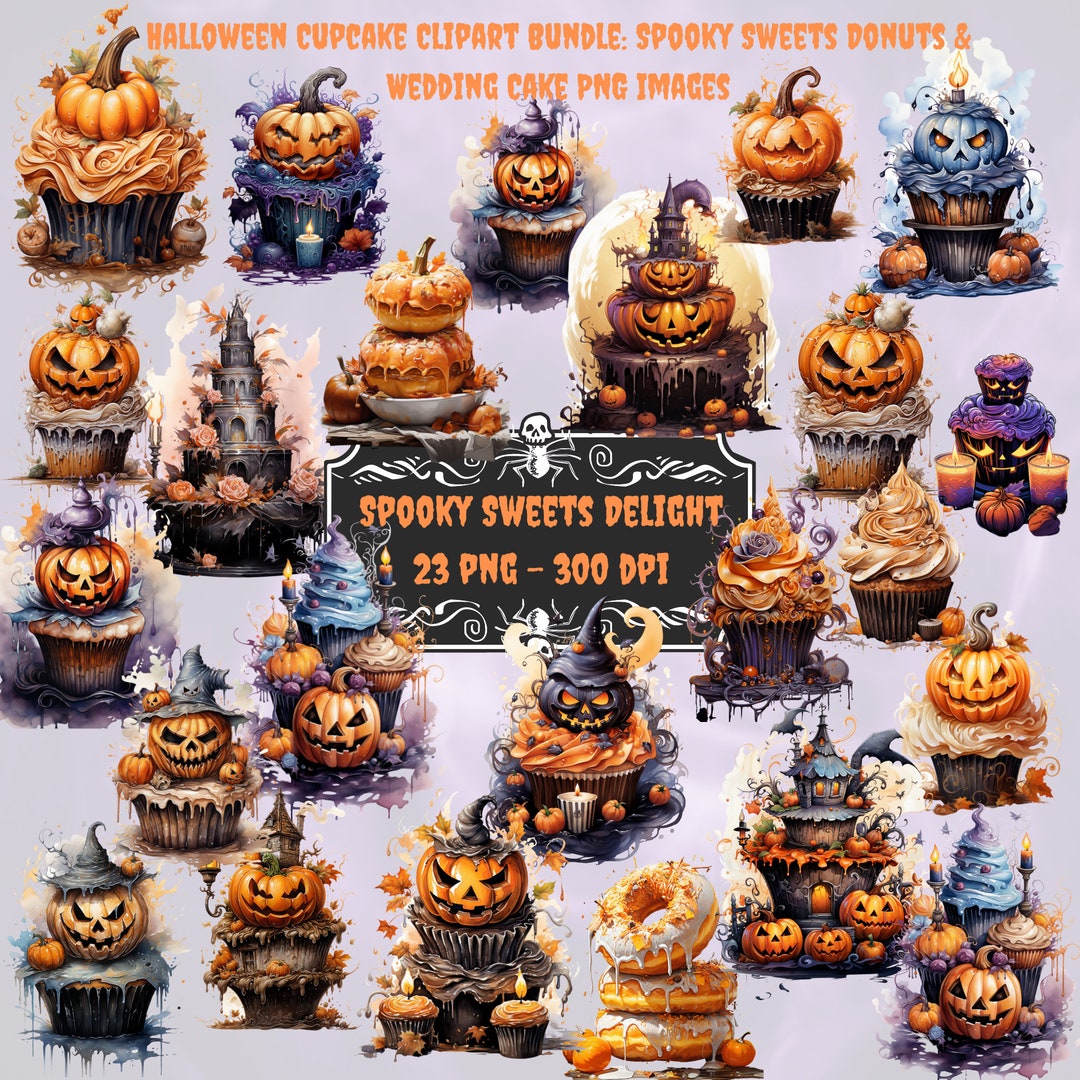 Halloween Cupcake Clipart Bundle: Spooky Sweets Donuts & Wedding Cake ...