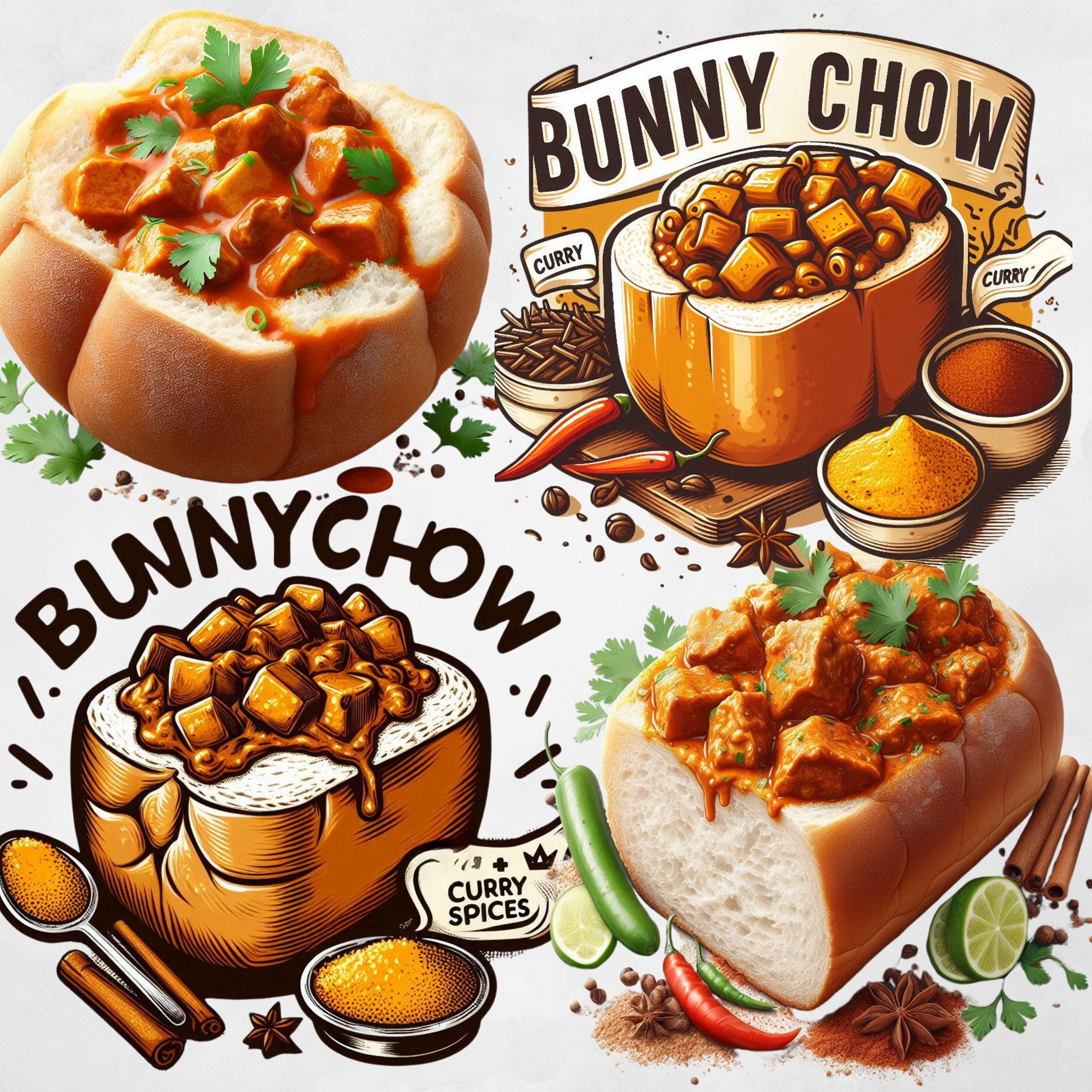 Traditional South African Bunny Chow Clipart Bundle 8 PNG Images Modern ...