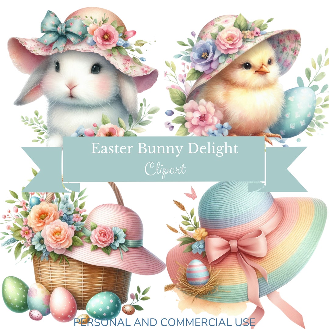 Whimsical Easter Bunny Clipart Set 24 Pngs, 300 DPI, Transparent ...