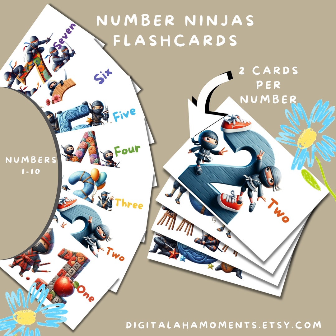 Number Flashcards Ninja Themed - 20 Printable Cards for Learning ...