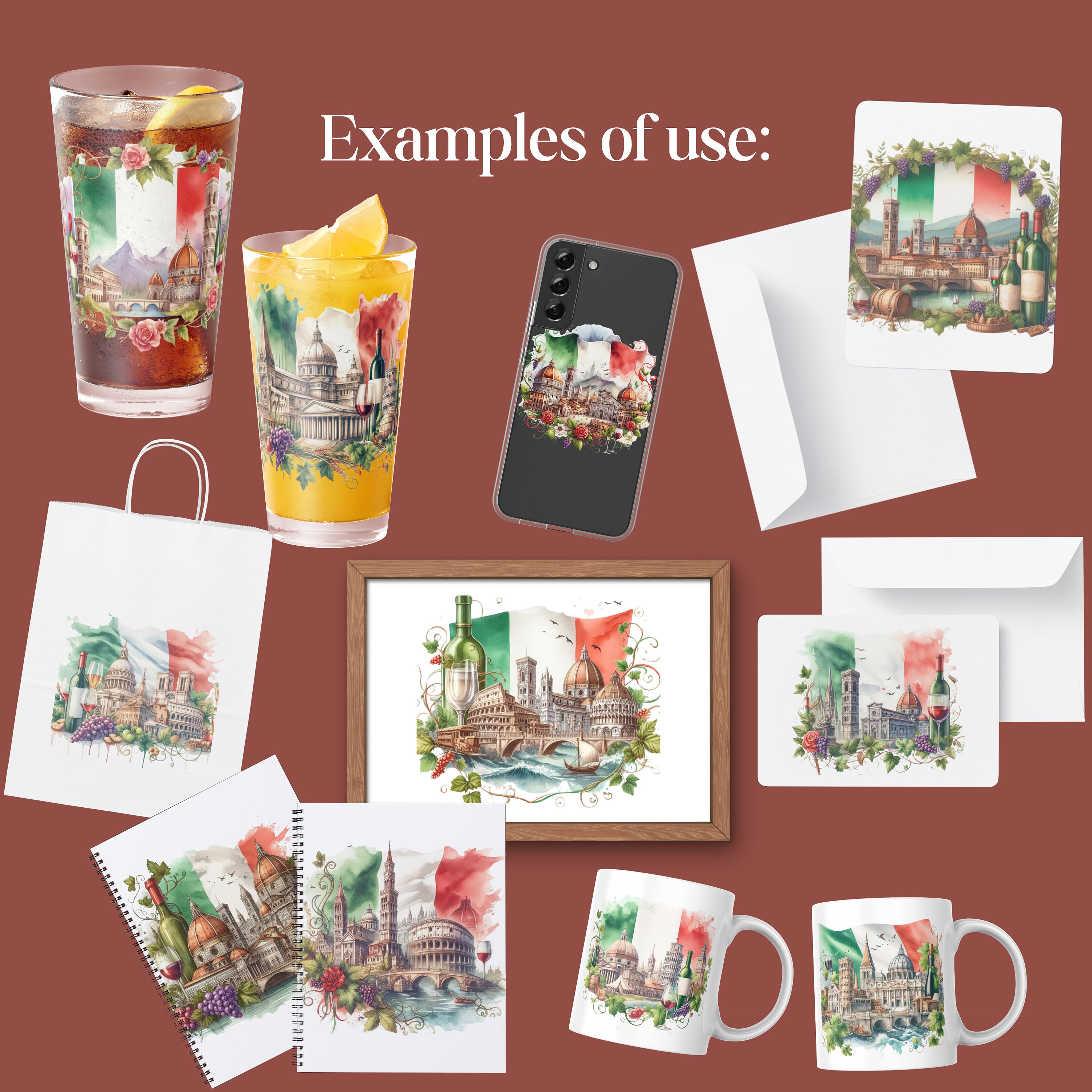 Italy Clipart Bundle: Watercolor Landmarks & Wine (digital Download) - Etsy