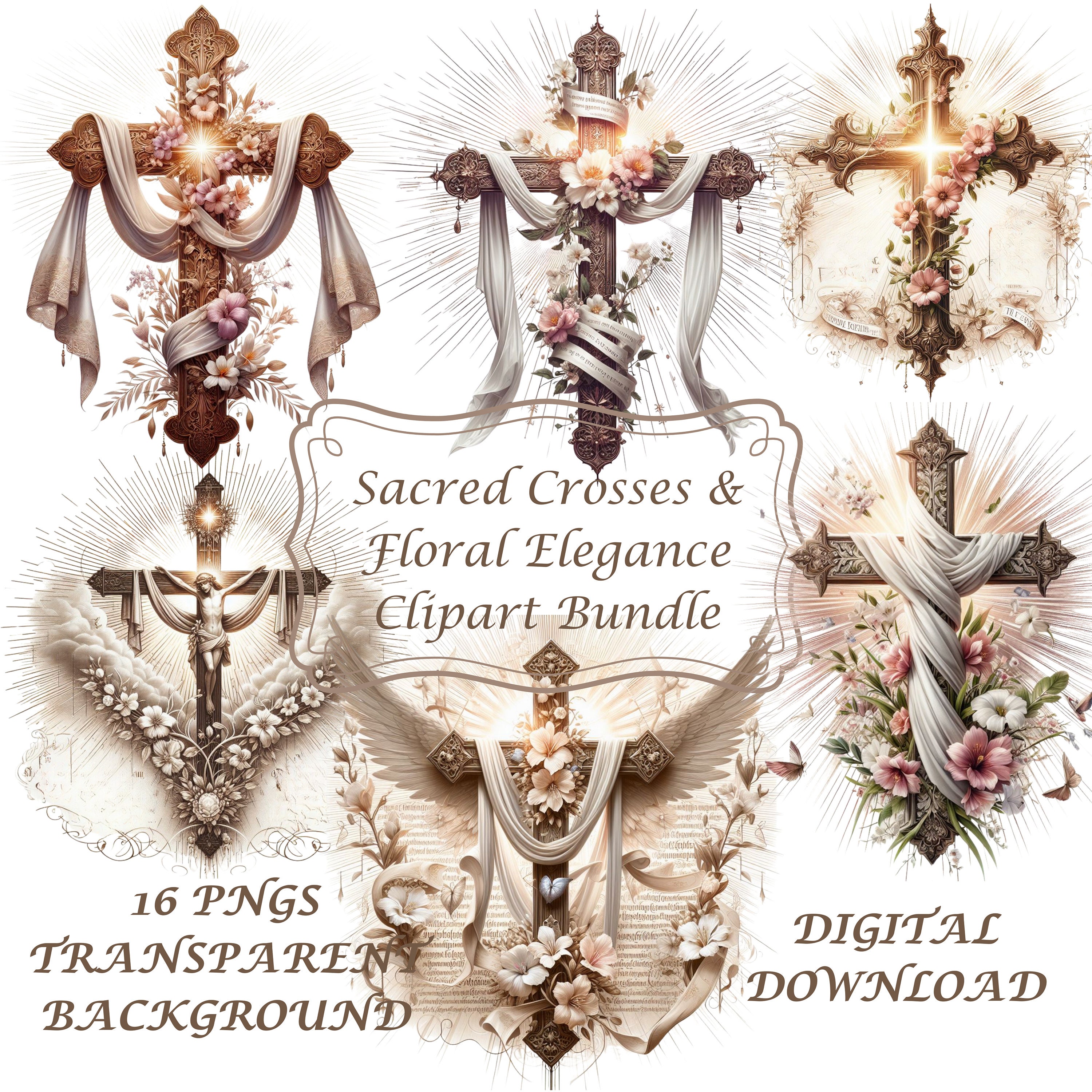 Sacred Crosses & Floral Elegance Clipart Bundle 16 High-quality PNG ...