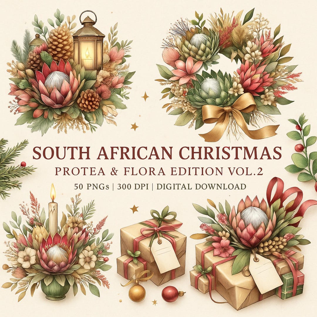 South African Christmas Clipart Vol.2 | Protea & Flora Edition | 50 ...
