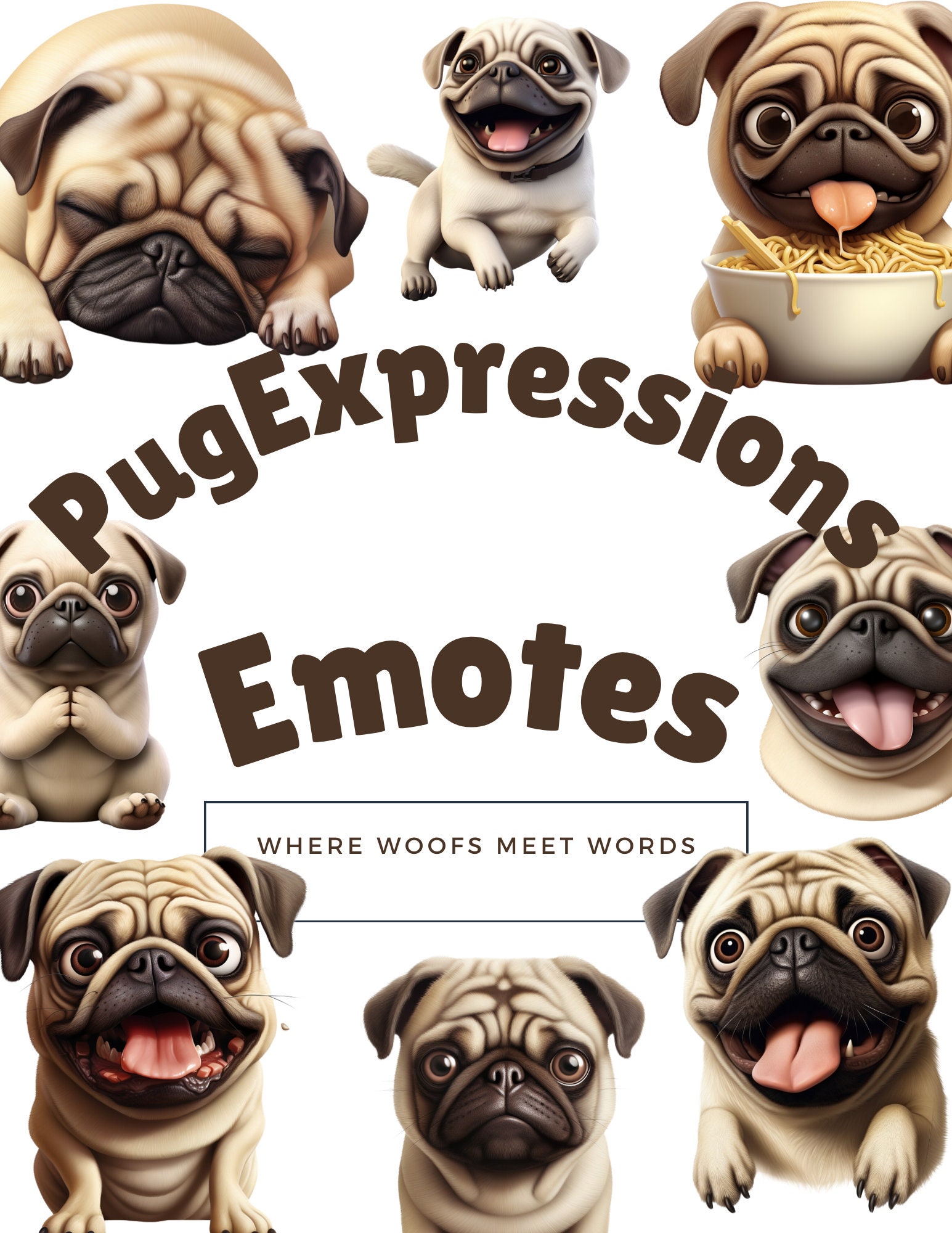 Pug Emojis, Emotes Expressions: Embrace the Emotevolution Versatile Pug ...