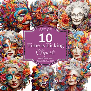 Vibrant Psychedelic People Heads Clipart With Mini Clocks, Transparent ...