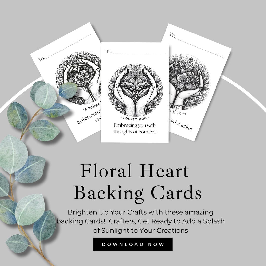 Floral Heart Pocket Hug Cards | Printable Comfort Cards | Digital ...