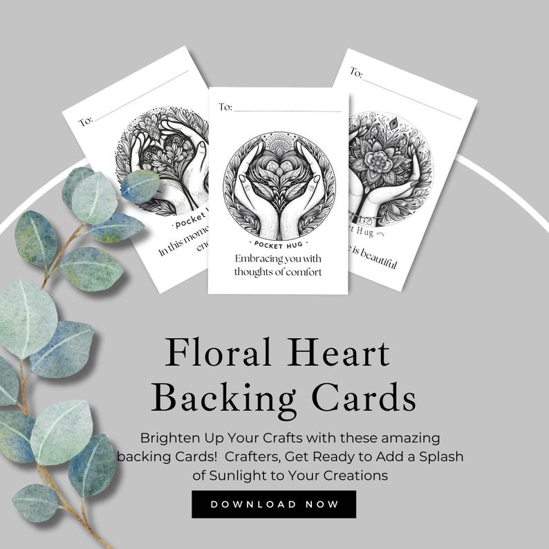 Floral Heart Pocket Hug Cards | Printable Comfort Cards | Digital ...