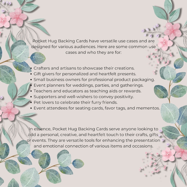 Pocket Hug Cards - Printable Heartfelt Thanks Backing Cards - Gratitude ...