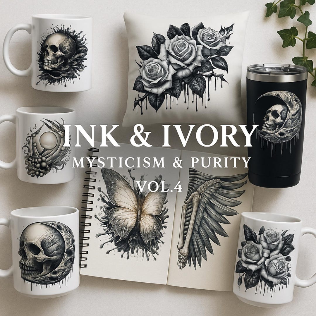 Ink and Ivory Tattoo Clipart Bundle | Mystical Black & White Pngs ...