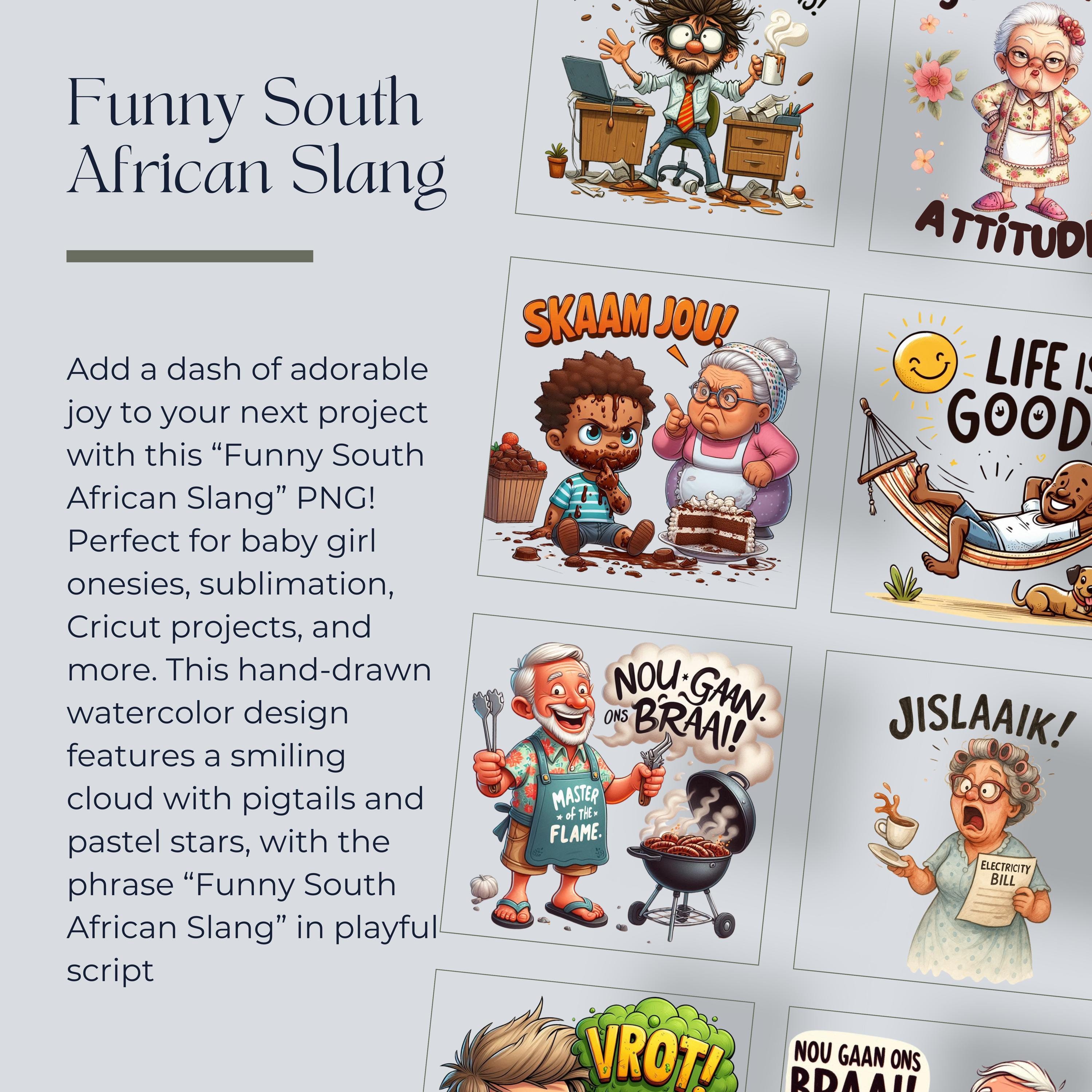 Funny Afrikaans Slang Clipart: South African Stickers & Cards (digital ...