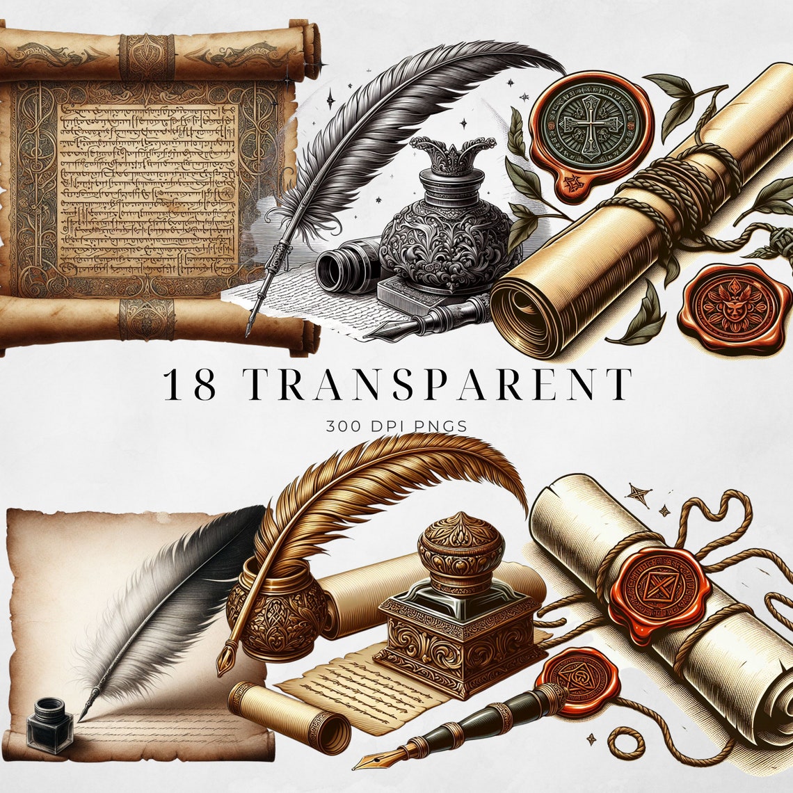 Divine Scrolls: Scripture Artifacts Clipart Bundle 18 Transparent Pngs ...