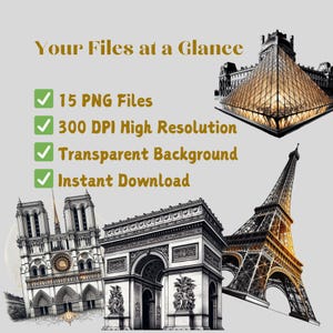 Paris Landmarks Clipart Bundle | Eiffel Tower, Notre-dame, Louvre ...