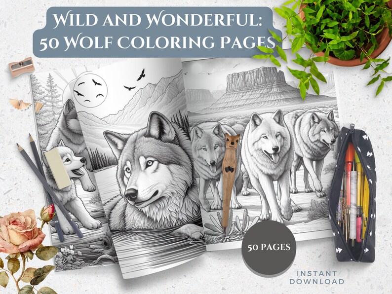 Wild Wolf Coloring Book: 50 Pages to Unleash Your Creativity Instant ...