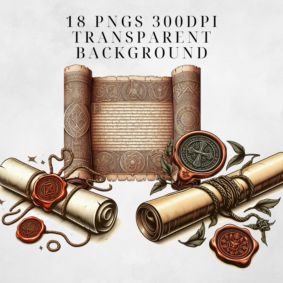 Divine Scrolls: Scripture Artifacts Clipart Bundle 18 Transparent Pngs ...