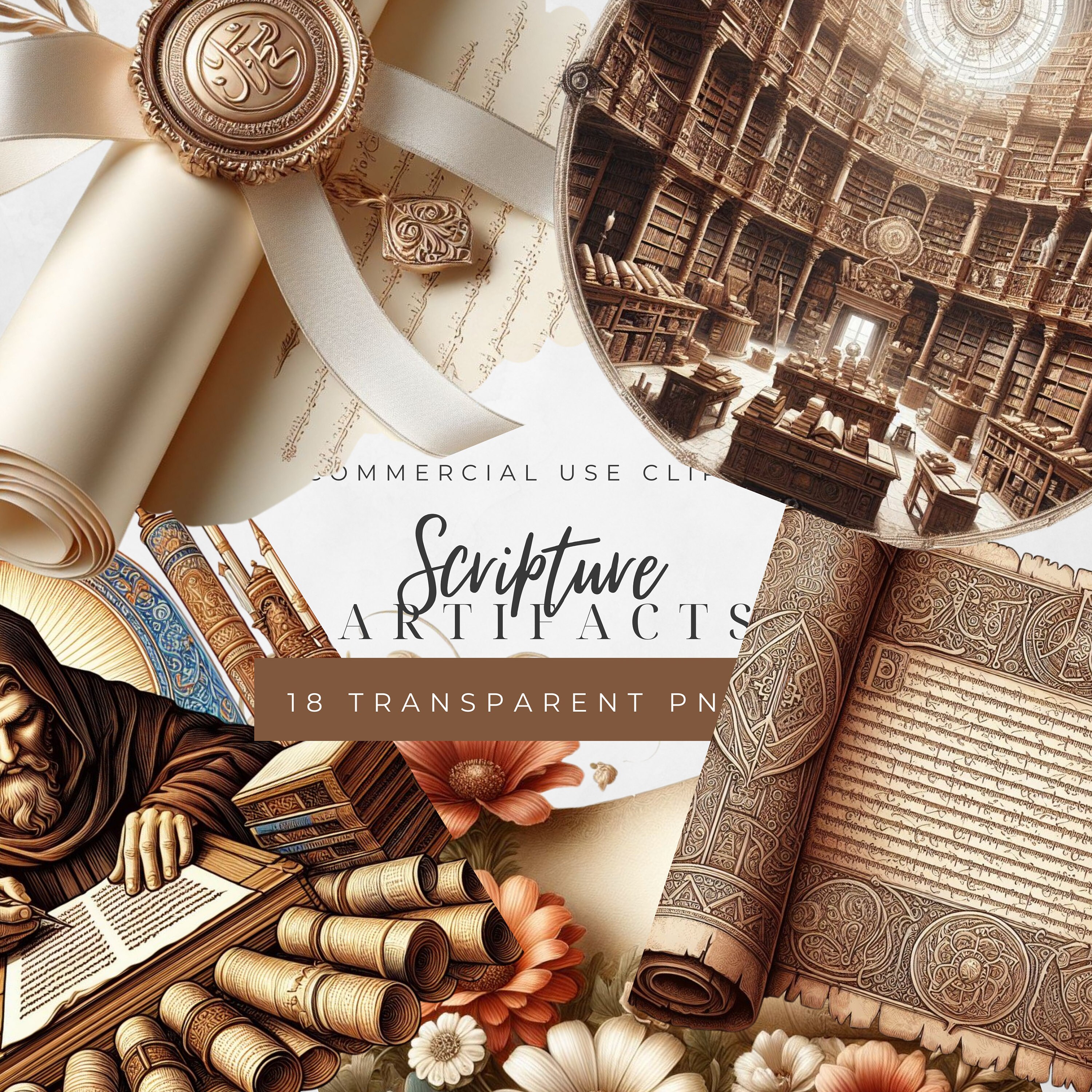 Divine Scrolls: Scripture Artifacts Clipart Bundle 18 Transparent Pngs ...
