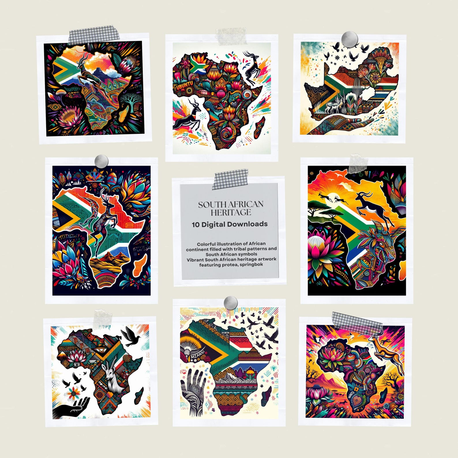 African Continent PNG South Africa Tribal Art Protea Springbok Clipart ...