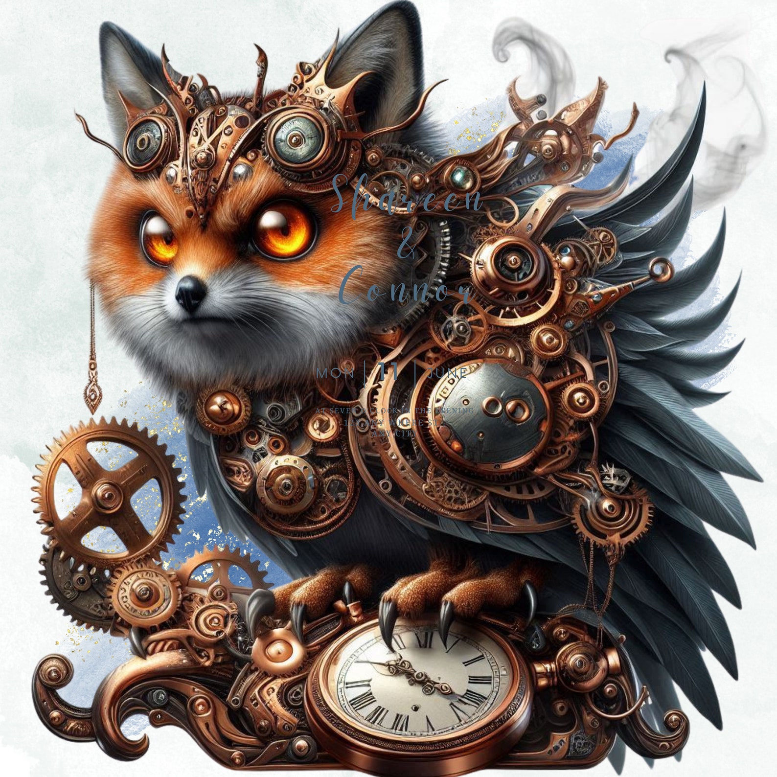 Steampunk Animal PNG | Clockwork Owl Fox Hybrid | Victorian Mechanical ...