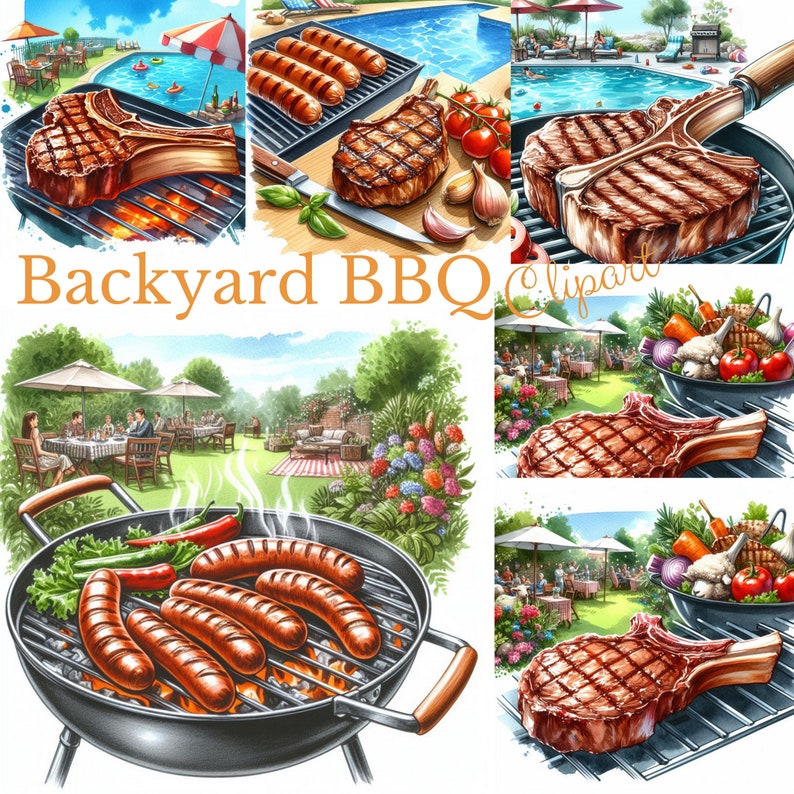 Backyard BBQ Party Clip Art - 30 Summer PNG Graphics - Swimming Pool ...