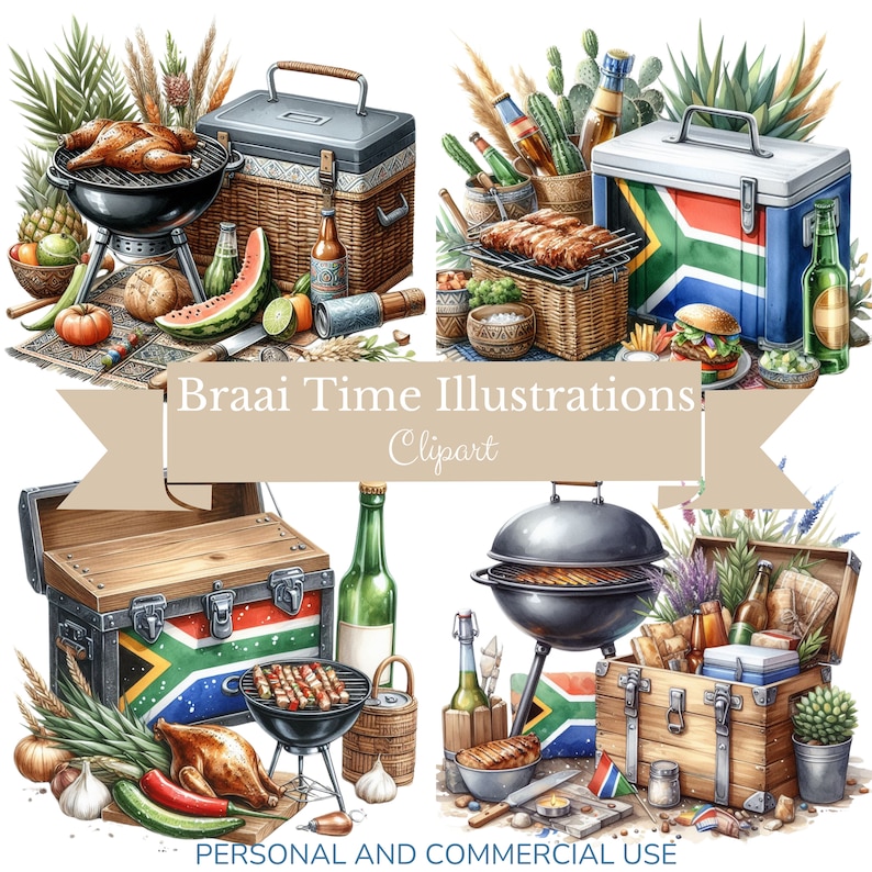 Braai Time Illustrations - 14 BBQ Clipart Pngs - Digital Download ...