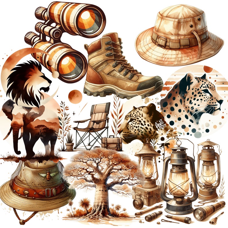 Safari Adventure Clipart Essentials Pack 24 High-resolution Pngs ...