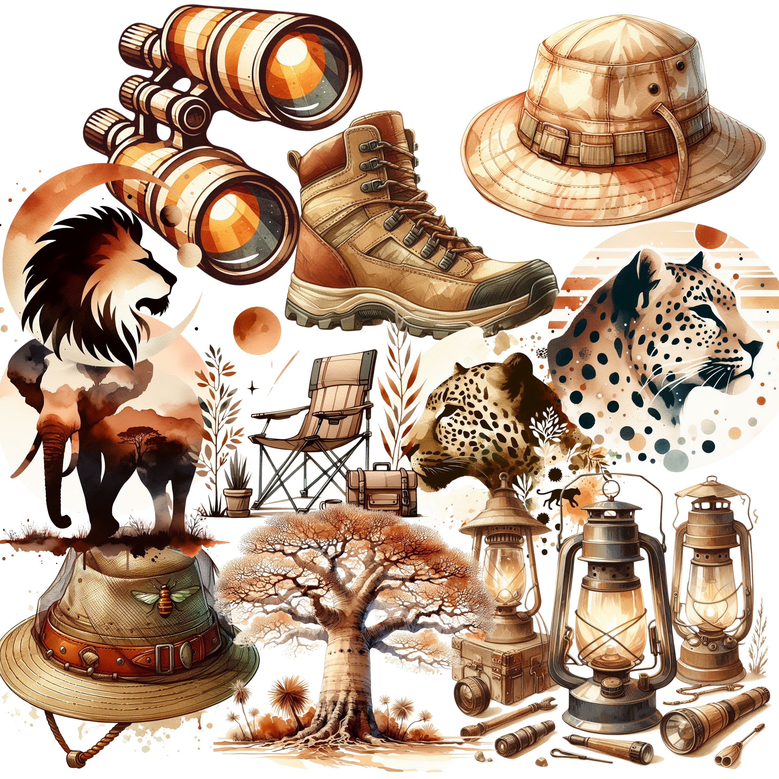 Safari Adventure Clipart Essentials Pack - 24 High-resolution Pngs ...