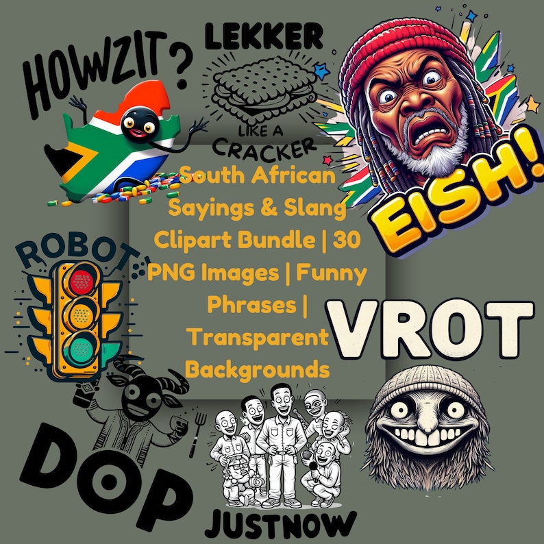 South African Sayings & Slang Clipart Bundle | 30 PNG Images | Funny ...