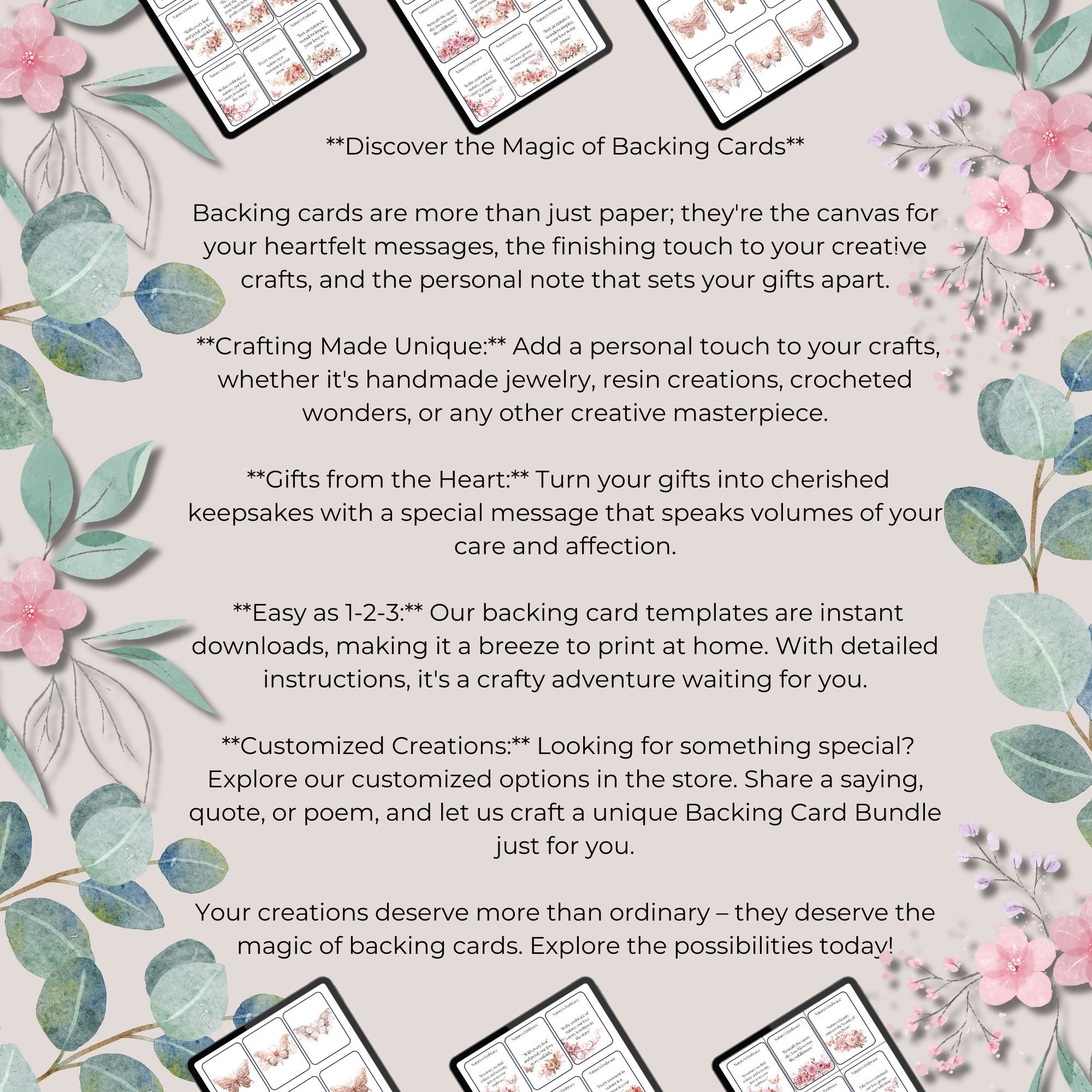 Backing Cards, Printable Templates for Small Business, Custom Display ...