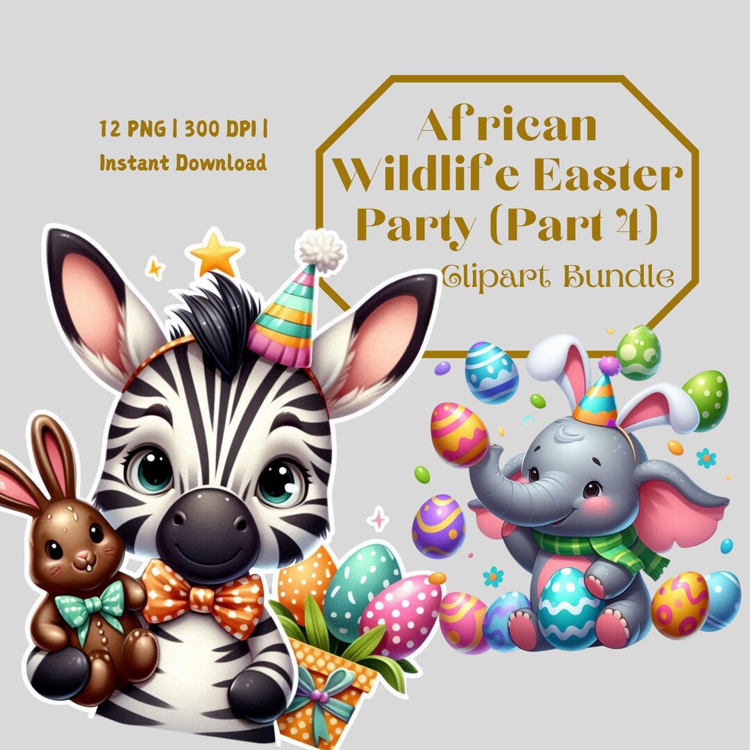 African Wildlife Easter Clipart Bundle | 12 Pngs | Cute Safari Animals ...