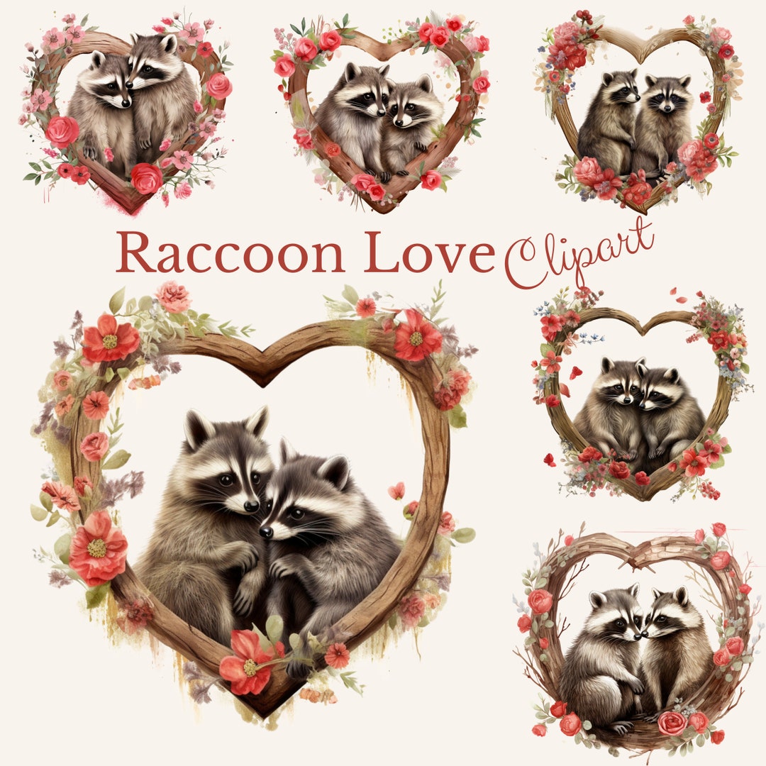 Raccoon Love Clipart Bundle 10 Cute Valentine's Day Transparent Pngs ...
