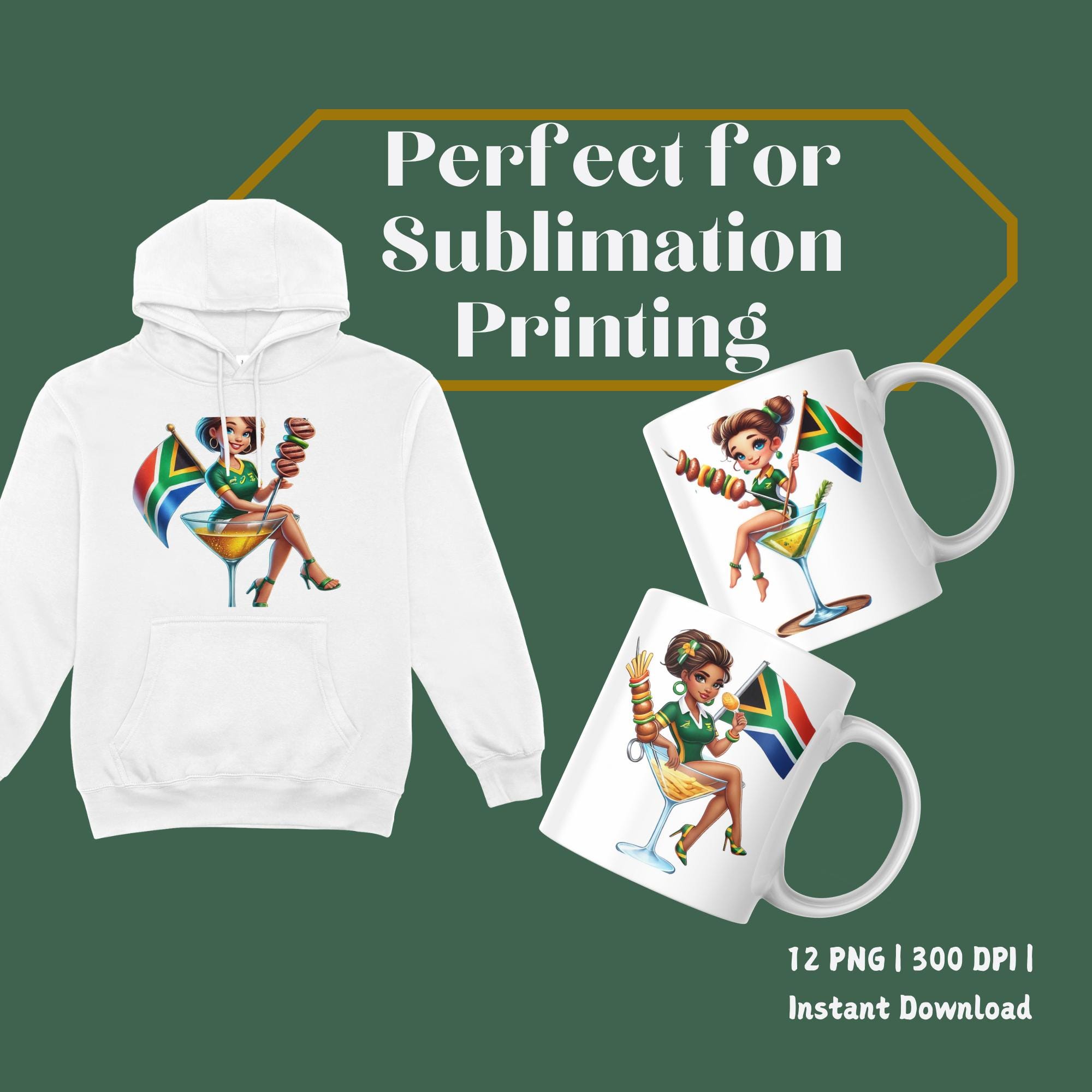 Braai Martini Girl Clipart Bundle 12 Pngs South African-themed Cocktail ...