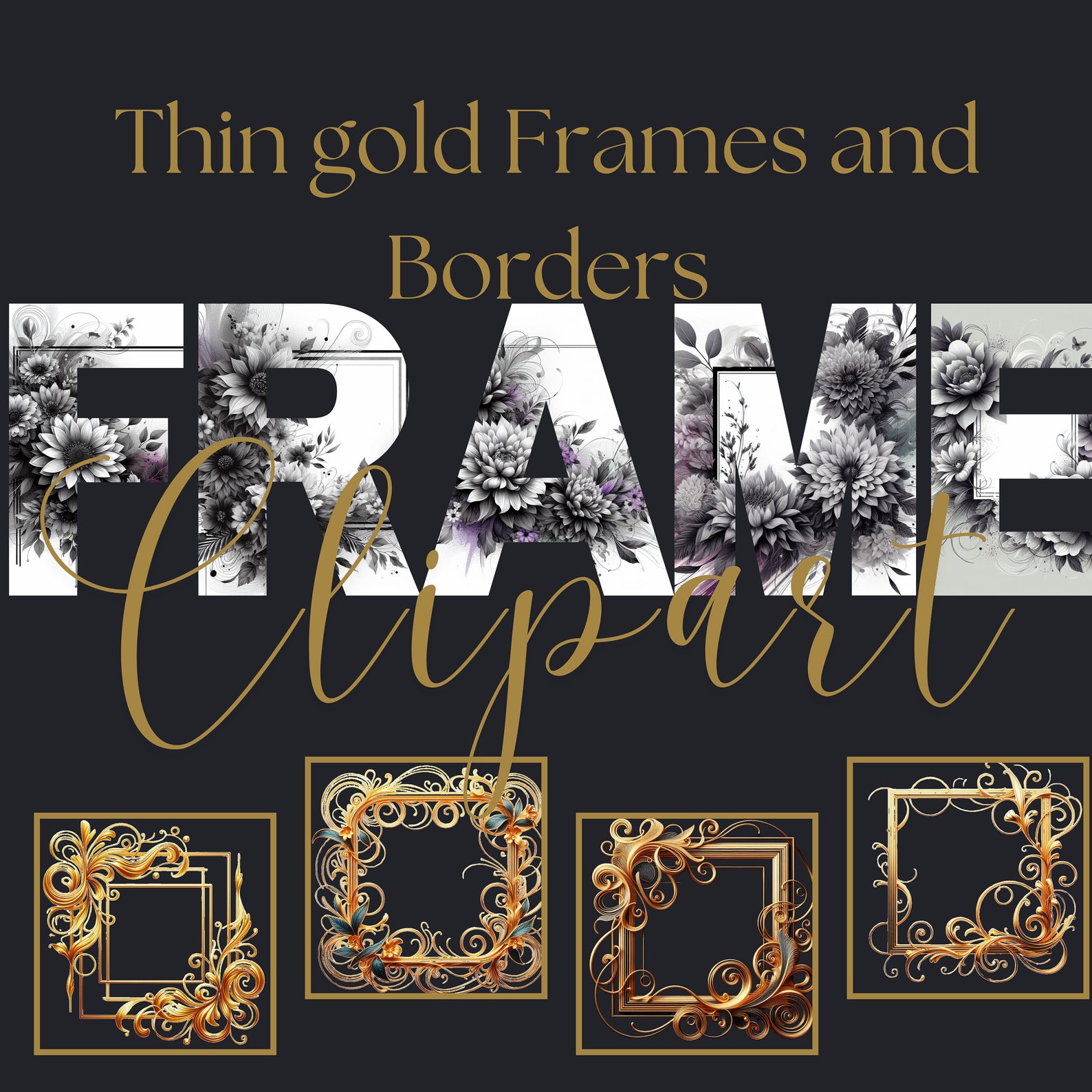 Thin Gold Frames 8 Digital Downloads 8 High-resolution Clipart Images ...