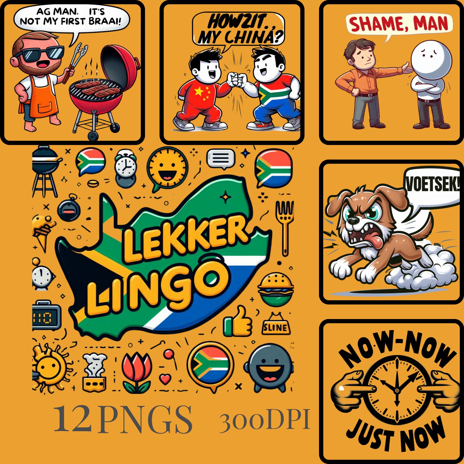 Lekker Lingo: Funny South African Sayings Clipart, PNG Graphics Pack ...