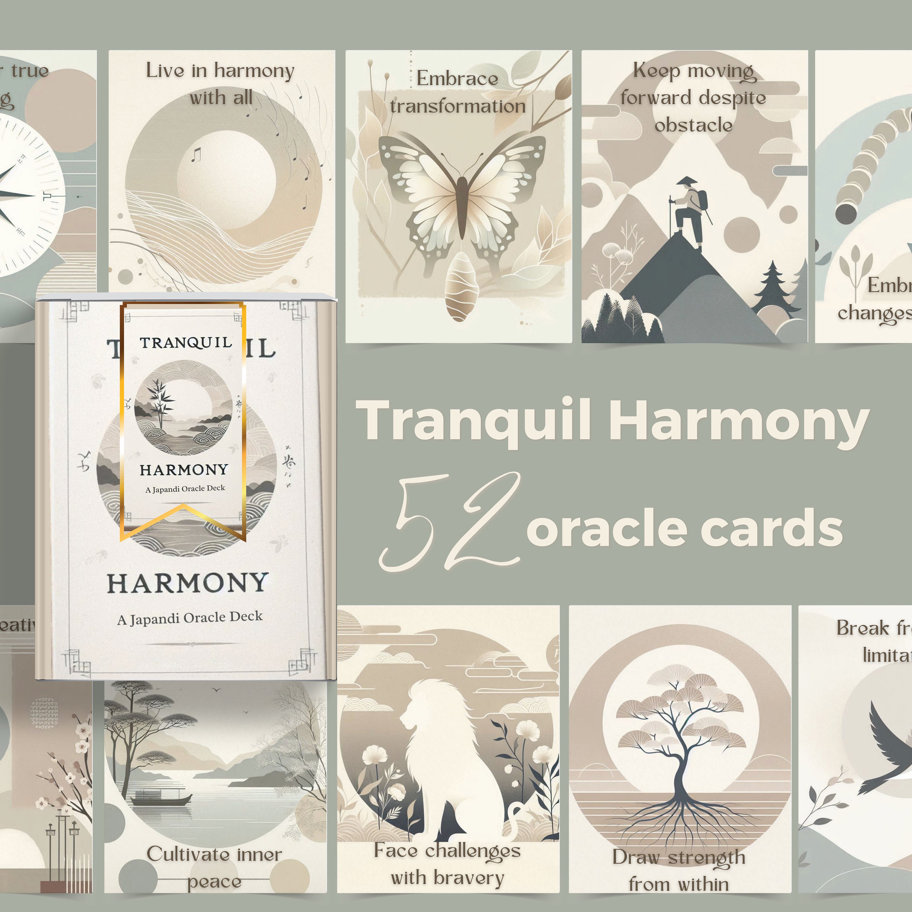Tranquil Harmony: Japandi Oracle Deck - 52 Card Set, PDF Guidebook ...
