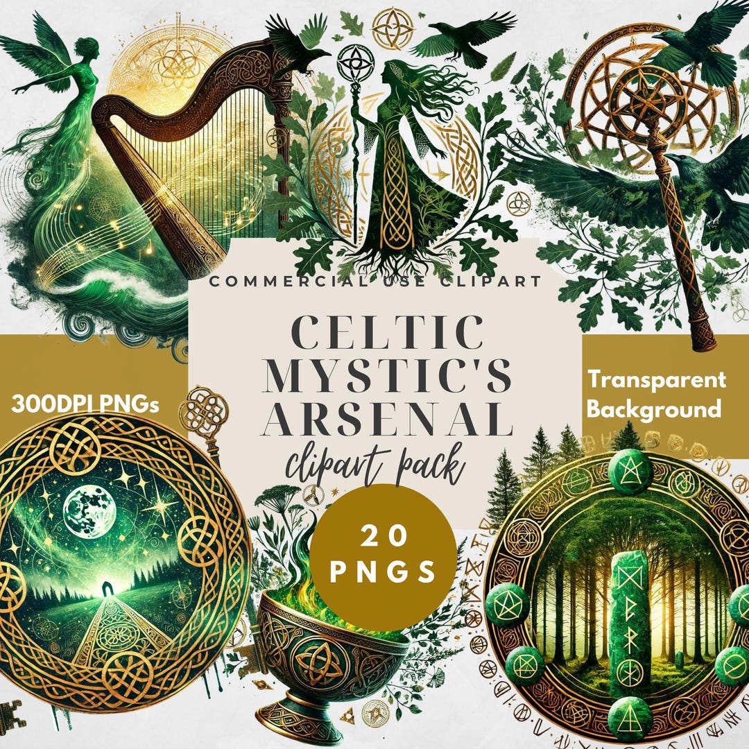 Celtic Druid Clipart Bundle, Double Exposure PNG, Mystical Cauldron Art ...