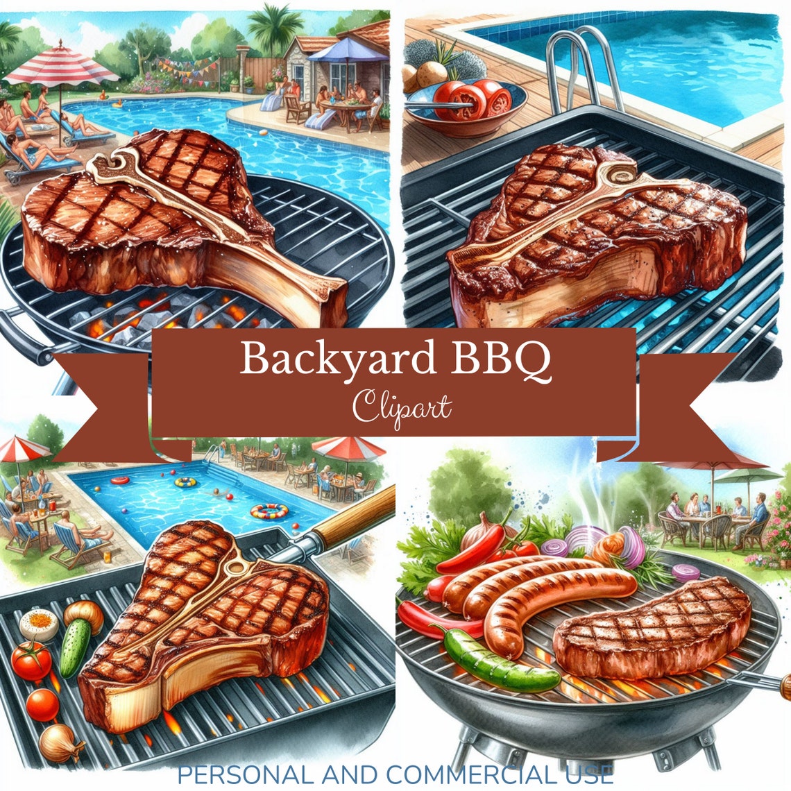 Backyard BBQ Party Clip Art - 30 Summer PNG Graphics - Swimming Pool ...