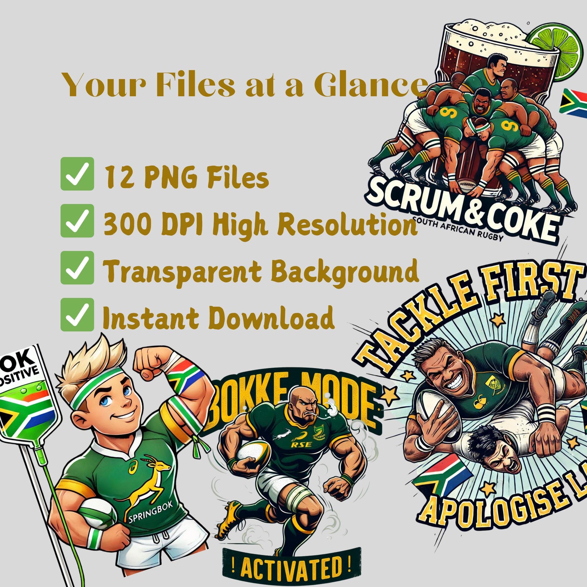 Funny Rugby Clipart Bundle | 12 Pngs | Bokke Humor | Tackle, Scrum ...