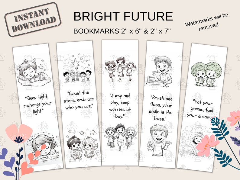 10 Printable Coloring Bookmarks Motivational Rhymes for Young Readers ...