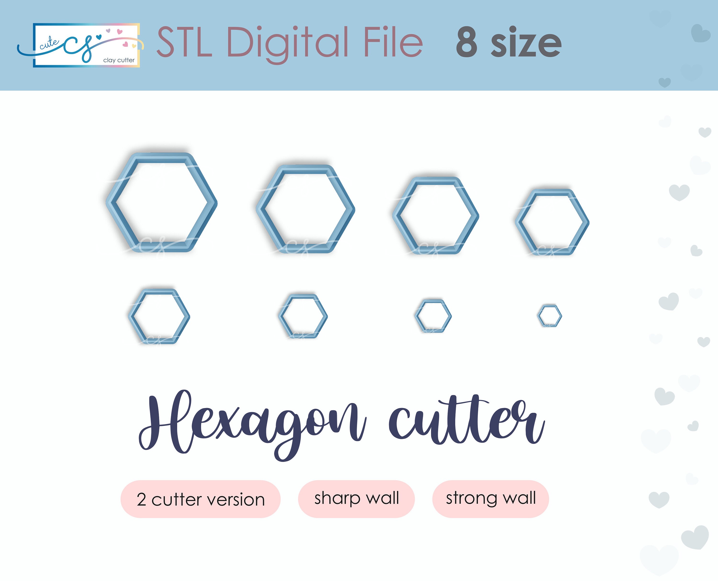 Hexagon Clay Cutter STL File, Hexagon Cookie Cutter STL File, Instant ...