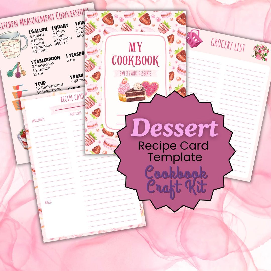 Dessert Cookbook Template: Recipe Card, Meal Planner (PDF Downloadable ...