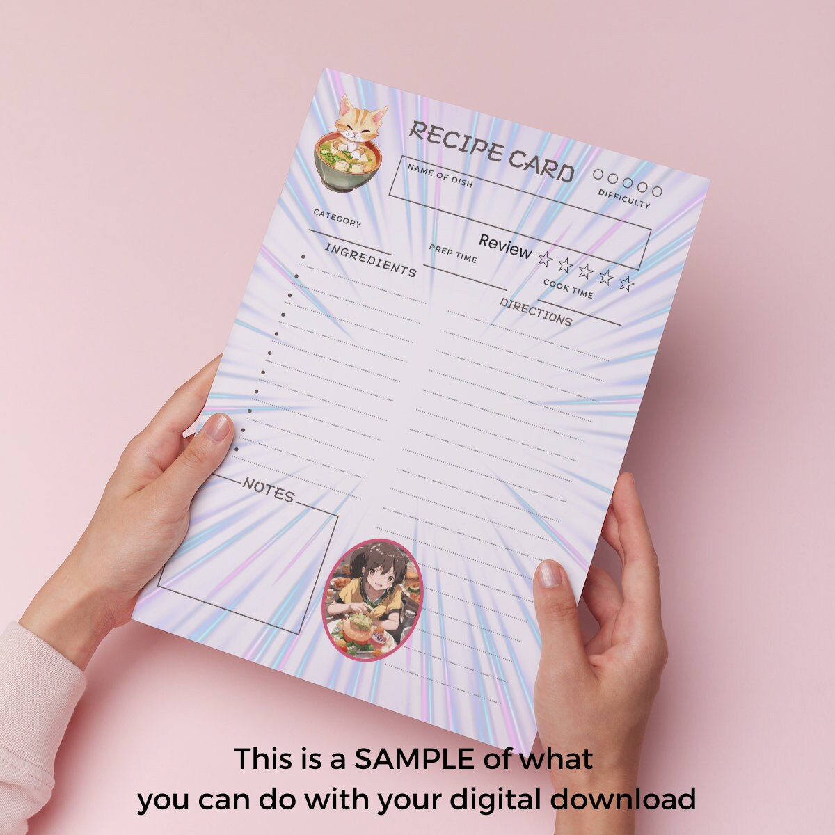 Anime Manga Recipe Card Template Printable Recipe Card Cookbook ...