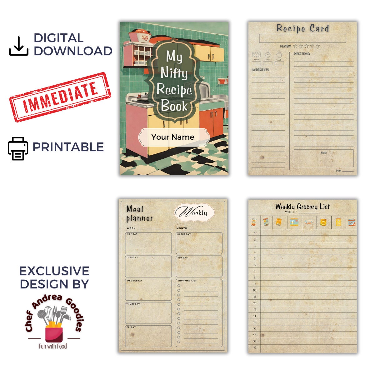 1950's Recipe Card Template Printable Recipe Card Cookbook Template ...