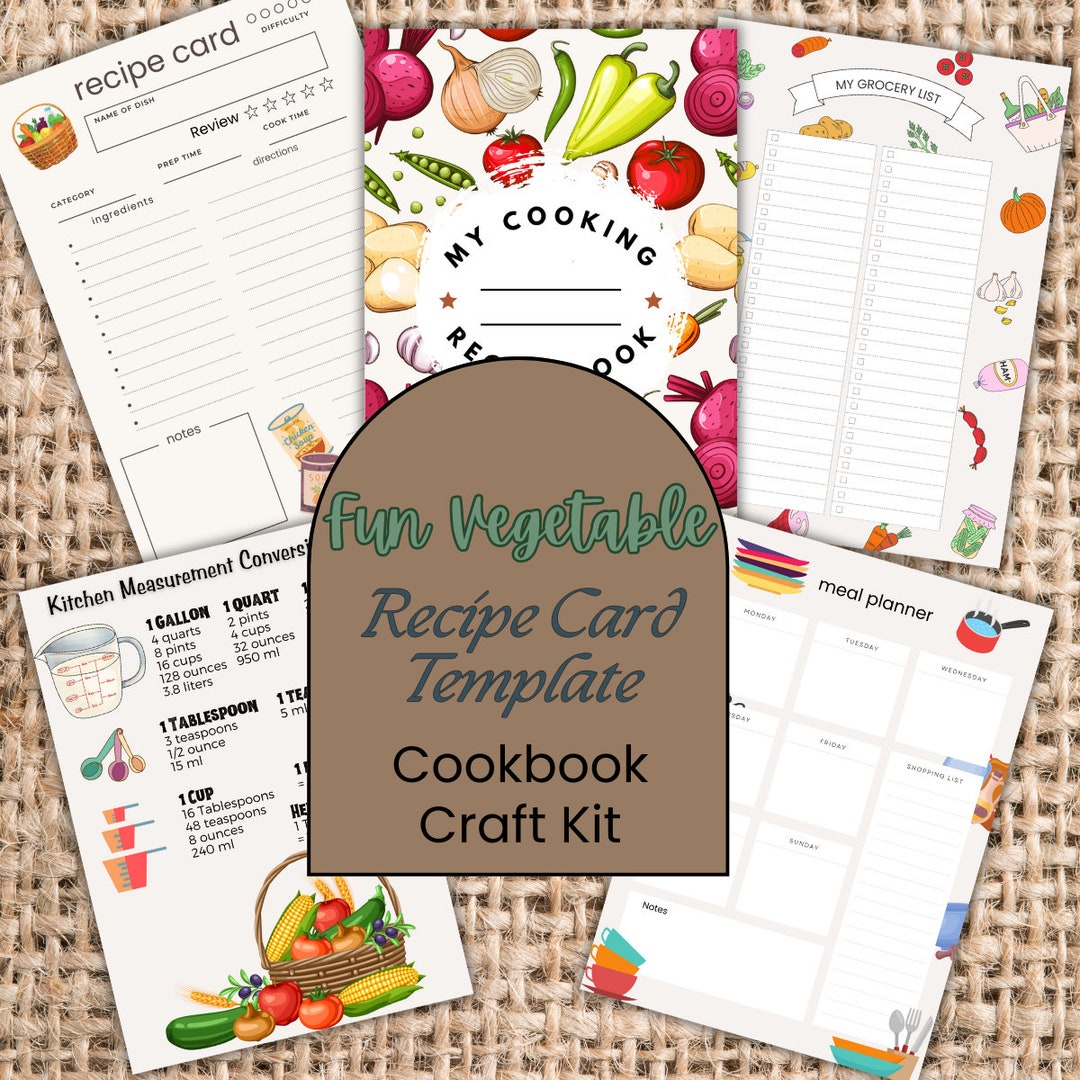 Vegetable Cookbook Template: Recipe Cards, Meal Planner (PDF) - Etsy