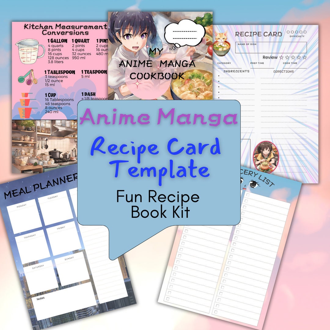 Anime Manga Recipe Card Template Printable Recipe Card Cookbook ...