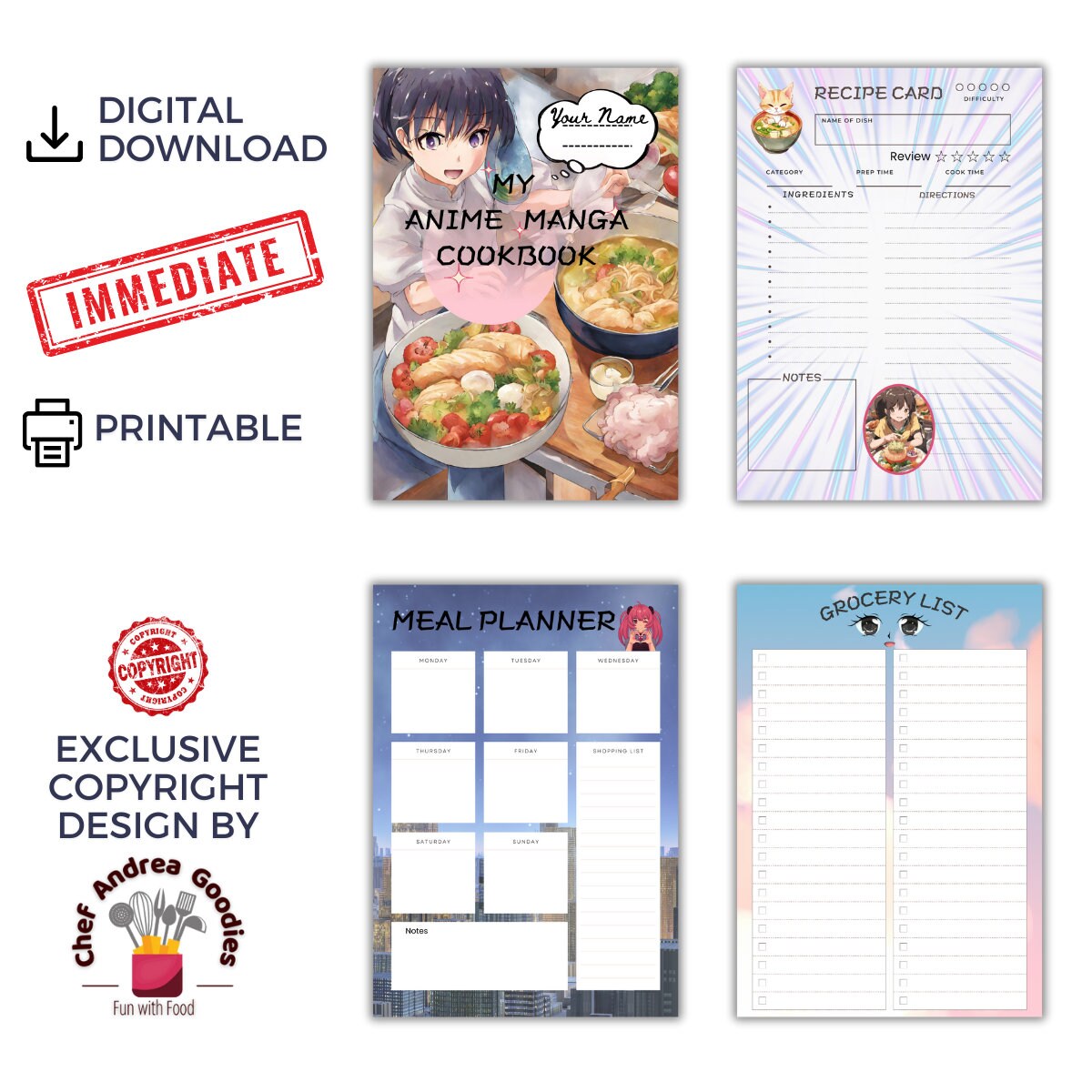 Anime Manga Recipe Card Template Printable Recipe Card Cookbook ...