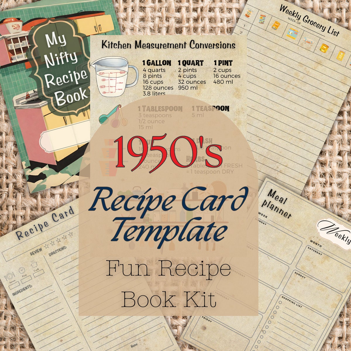 1950s Recipe Card Template: Printable Cookbook Ephemera (PDF Download ...