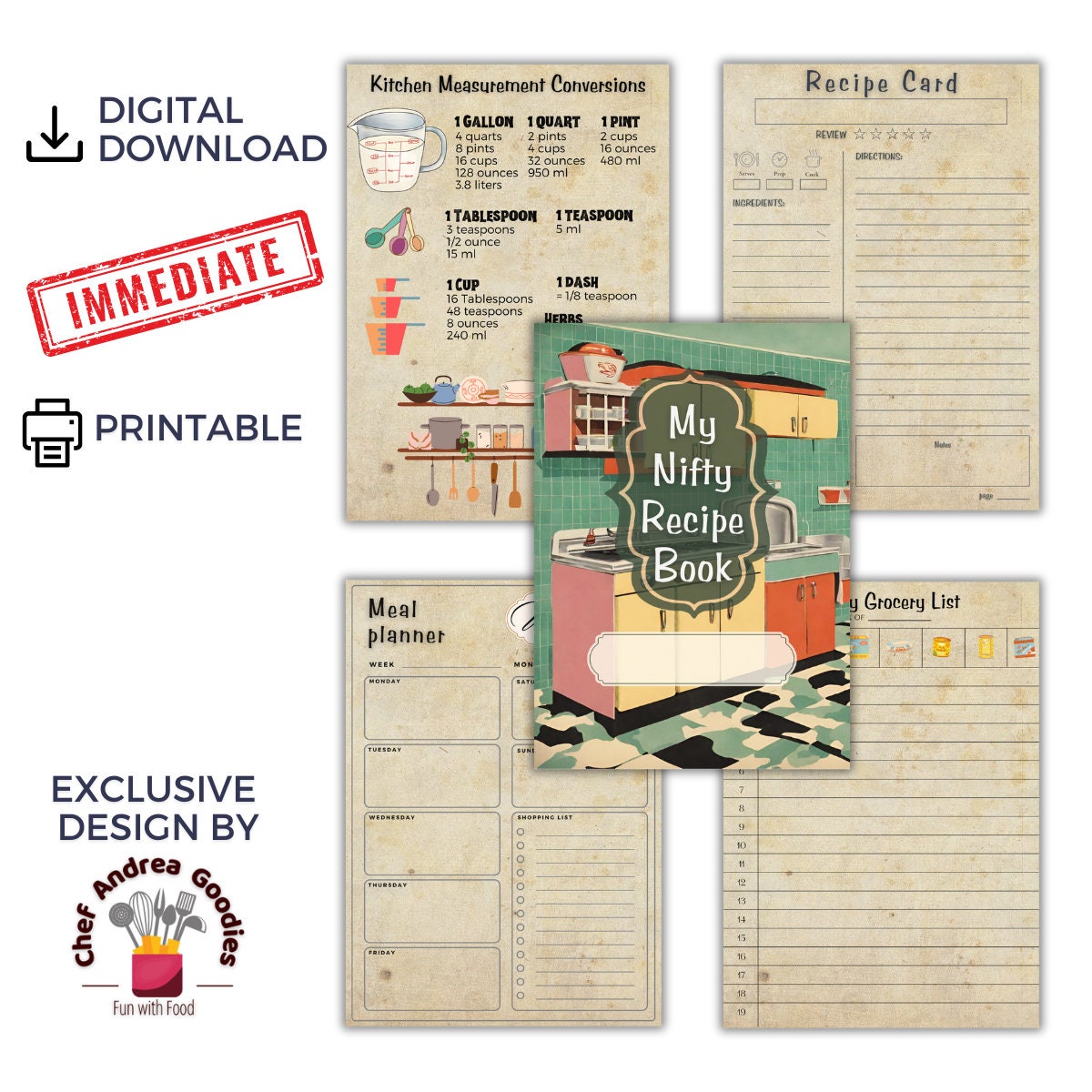 1950s Recipe Card Template: Printable Cookbook Ephemera (PDF Download ...