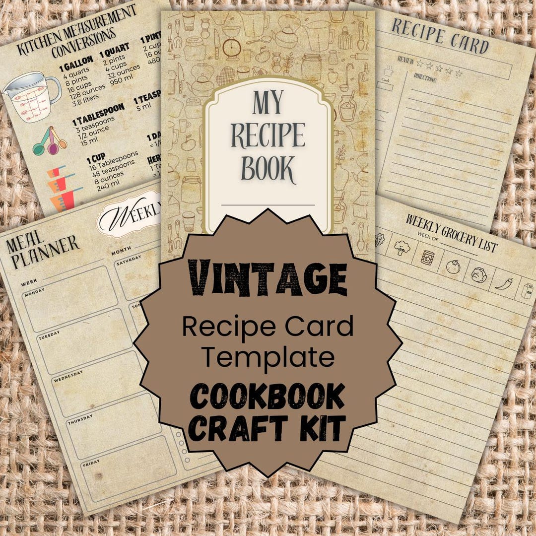 Vintage Food Cookbook Recipe Card Template Printable Recipe Card ...